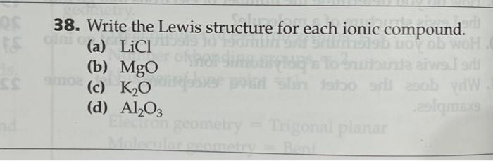 Solved 38. Write the Lewis structure for each ionic | Chegg.com