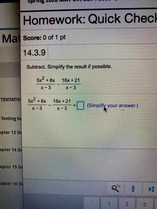 Solved Sprm 202U HII Homework: Quick Check Ma Score: 0 of 1 | Chegg.com