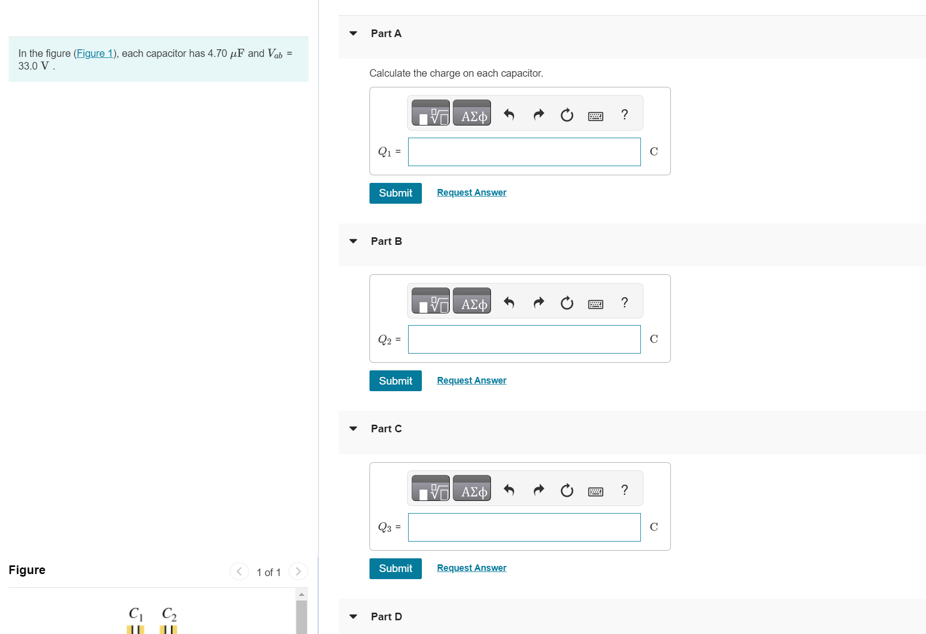 Solved In the figure (Figure 1), ﻿each capacitor has 4.70μF | Chegg.com