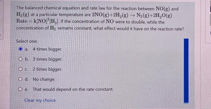 Solved -> The balanced chemical equation and rate law for | Chegg.com