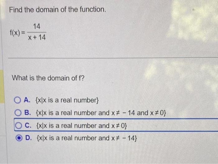 Solved Find the domain of the function. f(x)=x+1414 What is | Chegg.com