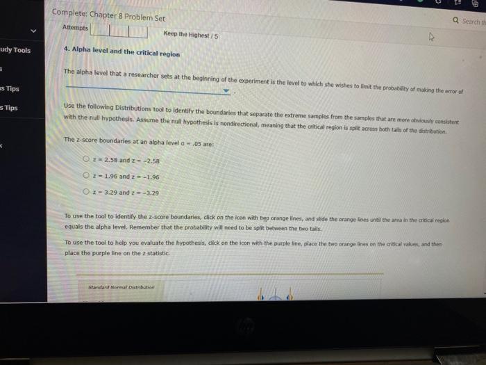 Solved 4. Alpha level and the critical region The aipha | Chegg.com