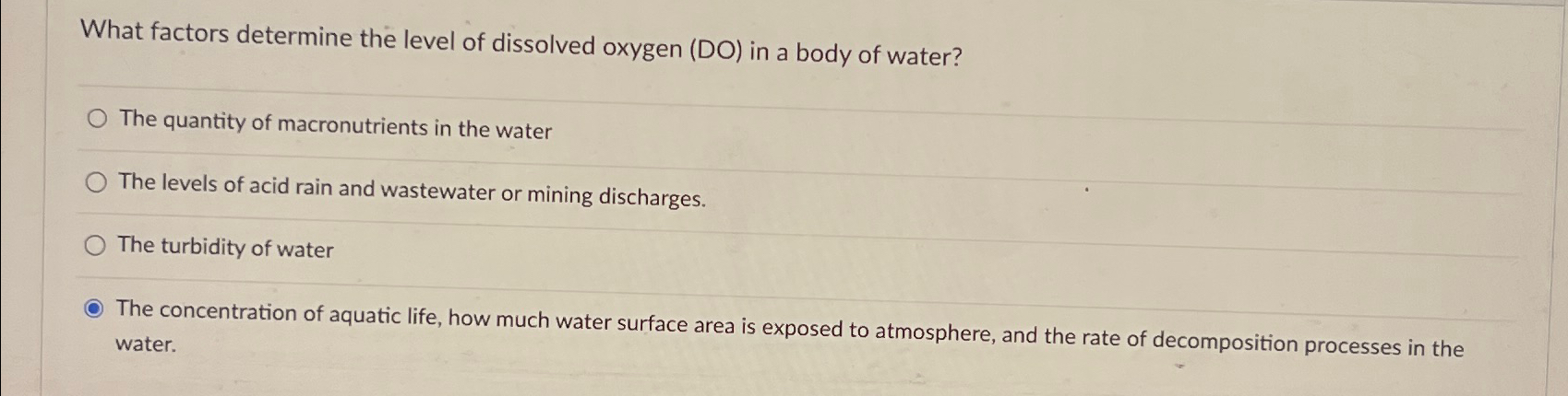 Solved What factors determine the level of dissolved oxygen | Chegg.com