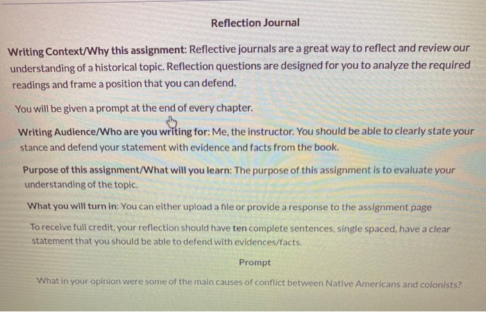 Reflection Journal Writing Context/Why this | Chegg.com