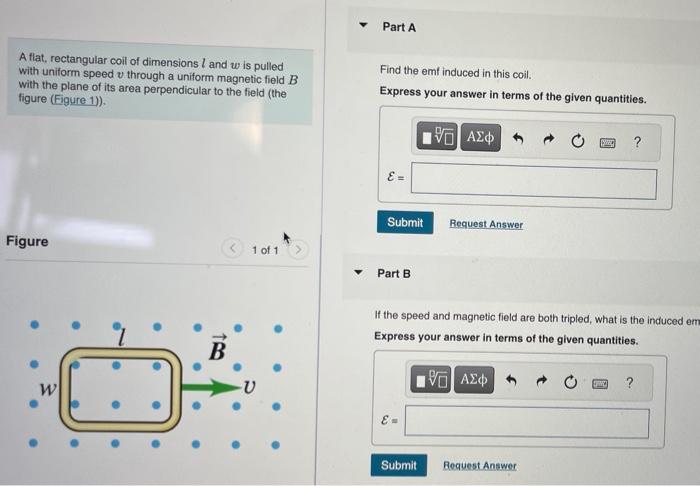 Solved A flat, rectangular coil of dimensions l and w is | Chegg.com