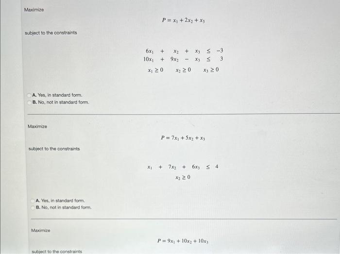Solved For each system, determine if it is in standard form. | Chegg.com