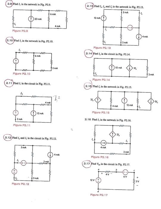 Solved 2.9) Find I1 in the network in Fig. P2.9. 2.13) Find | Chegg.com