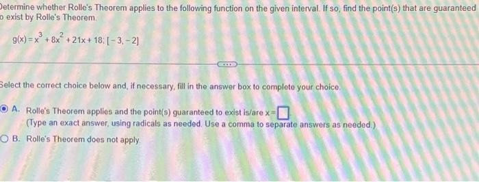 Solved etermine whether Rolle's Theorem applies to the | Chegg.com