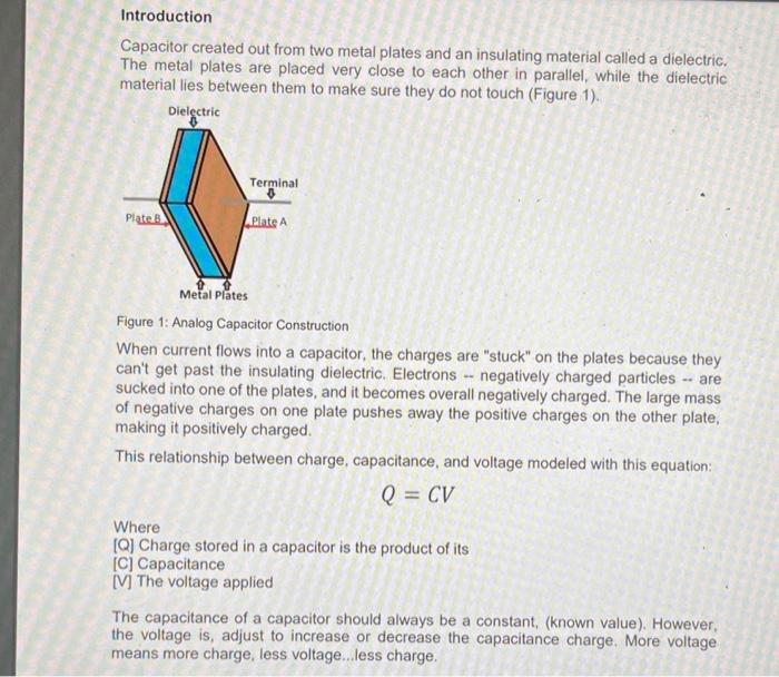 Solved Introduction Capacitor created out from two metal | Chegg.com