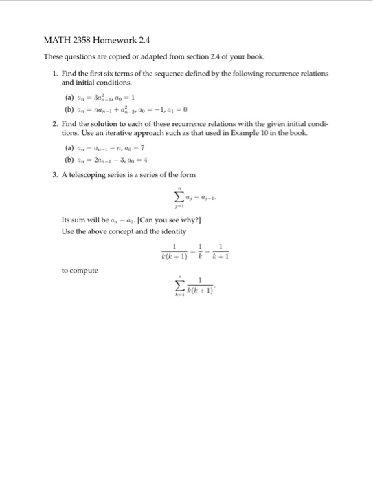 Solved MATH 2358 Homework 2.4 These questions are copied or | Chegg.com