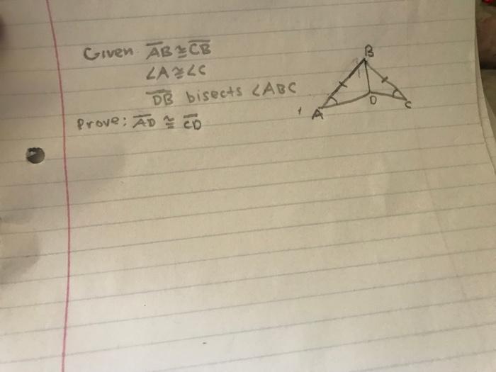 Solved w Given AB ECB LAŽLC DB bisects LABC prove: AD A CO + | Chegg.com