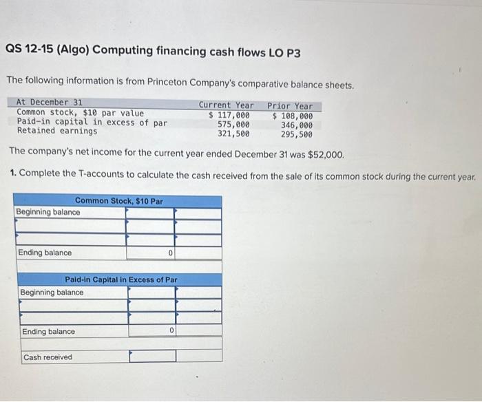 Solved QS 12-15 (Algo) Computing financing cash flows LO P3 | Chegg.com Solved QS 12-15 (Algo) Computing financing cash flows LO P3 | Chegg.com