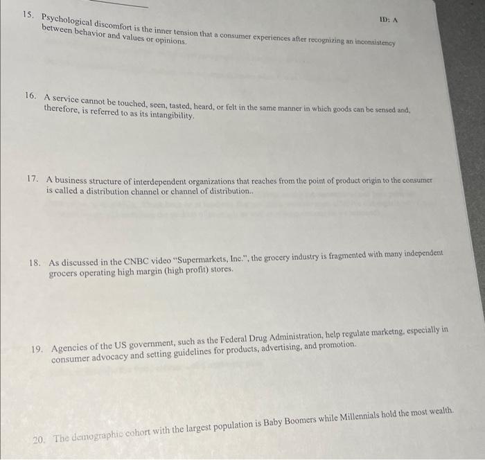 Solved PART ONE: Is the Statement True or False? Why? | Chegg.com