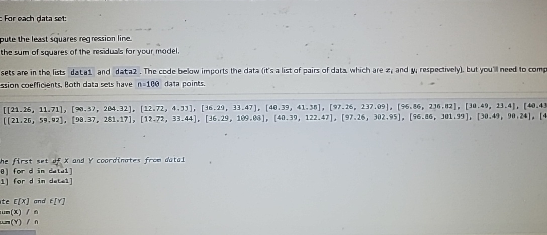 Solved For each data set:pute the least squares regression | Chegg.com
