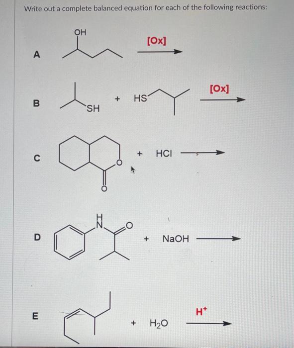 Solved Write out a complete balanced equation for each of | Chegg.com