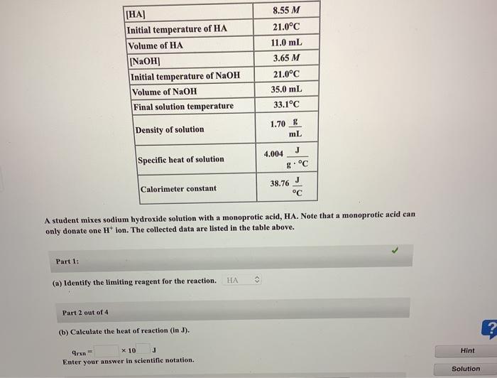 Solved [HA] Initial temperature of HA Volume of HA (NaOH) | Chegg.com