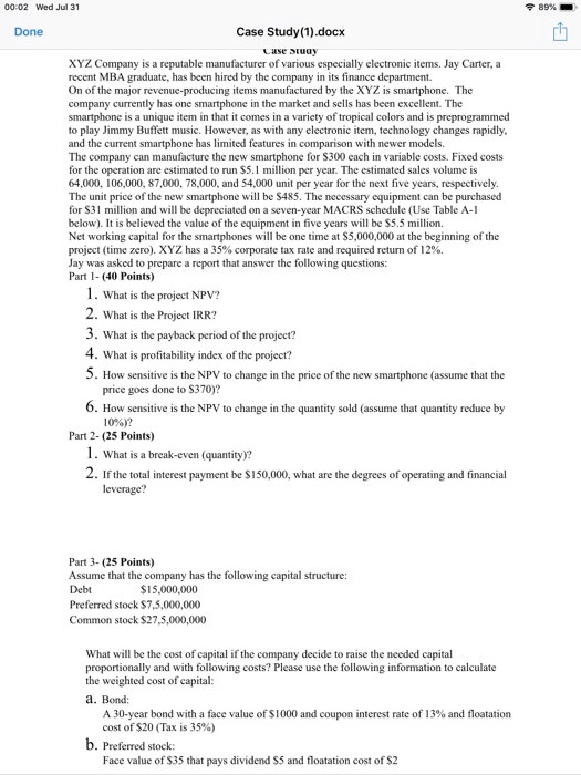 Solved XYZ Company is a reputable manufacturer of various | Chegg.com