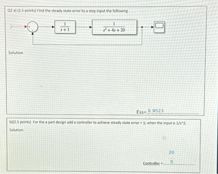 Solved Q2 a) (2.5 points) Find the steady state error to a | Chegg.com