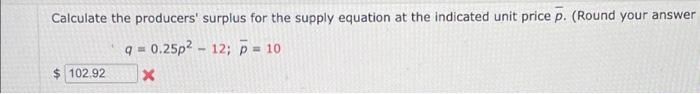 Solved Calculate the producers' surplus for the supply | Chegg.com