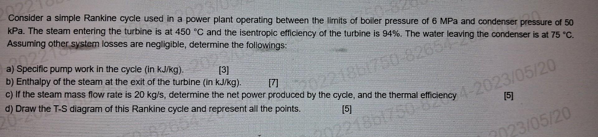 Solved Consider a simple Rankine cycle used in a power plant | Chegg.com