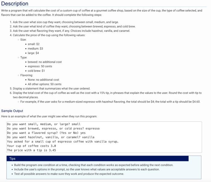 Solved Description Write a program that will calculate the | Chegg.com