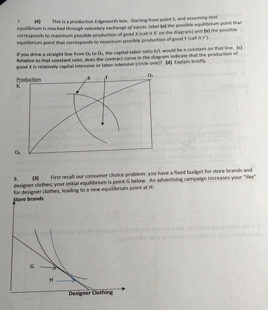 Solved 7. (4) This is a production Edgeworth box. Starting | Chegg.com