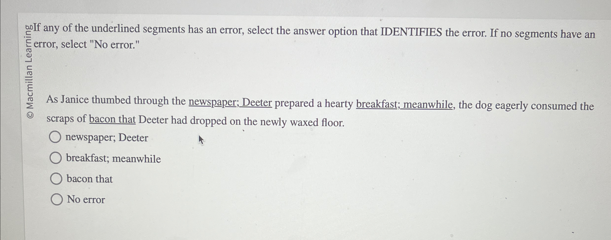 solf any of the underlined segments has an error, | Chegg.com