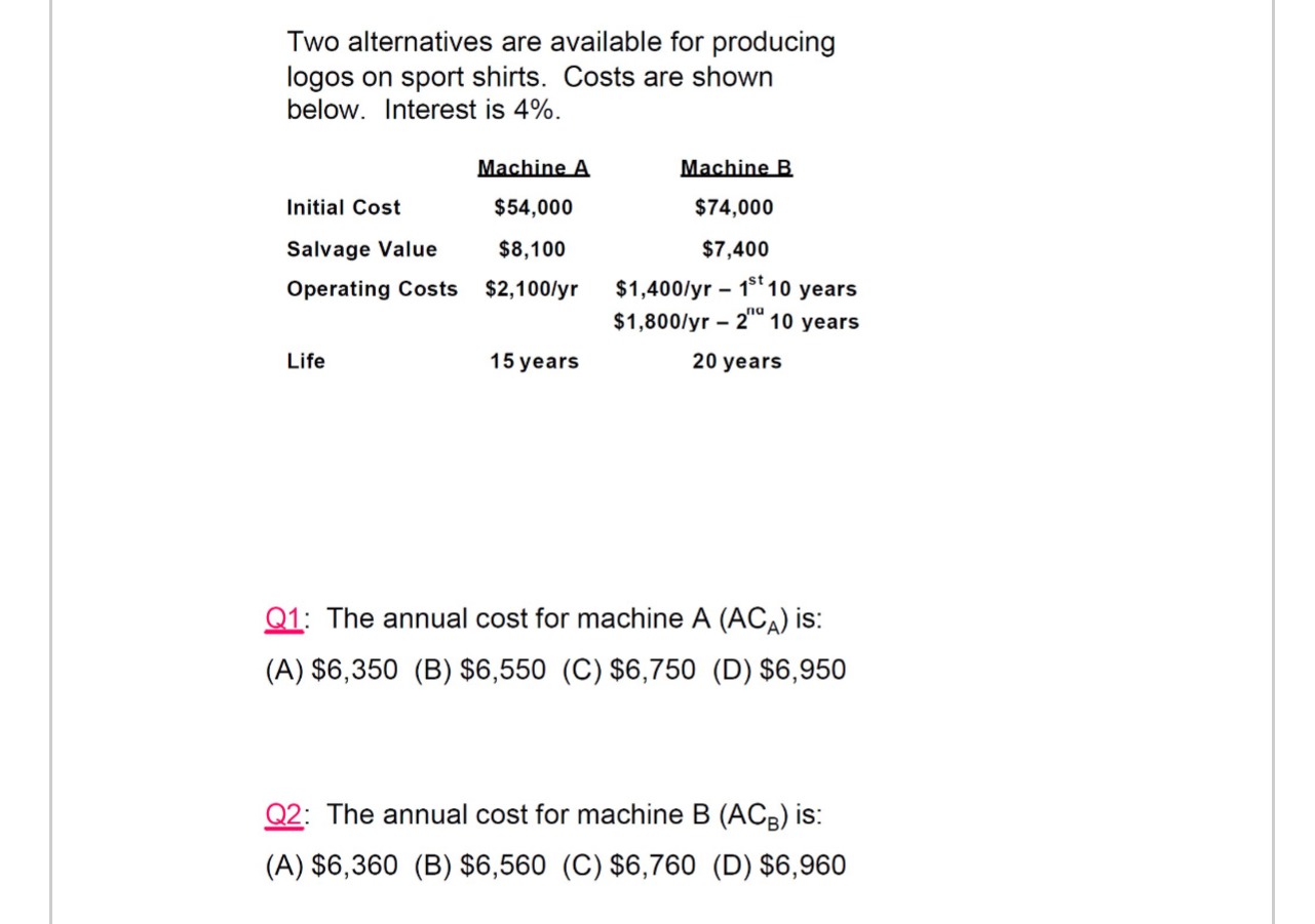 Solved Two alternatives are available for producing logos on | Chegg.com