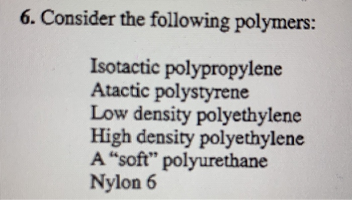 Solved 6. Consider the following polymers: Isotactic | Chegg.com