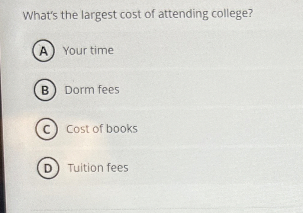 Solved What's the largest cost of attending college?Your | Chegg.com