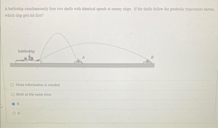 Solved A battleship simultaneously fires two shells with | Chegg.com