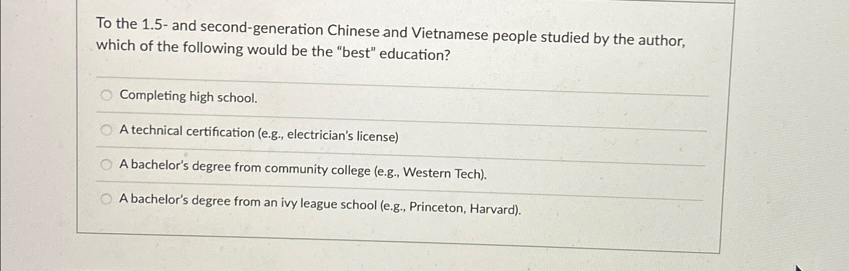 Solved To the 1.5- ﻿and second-generation Chinese and | Chegg.com