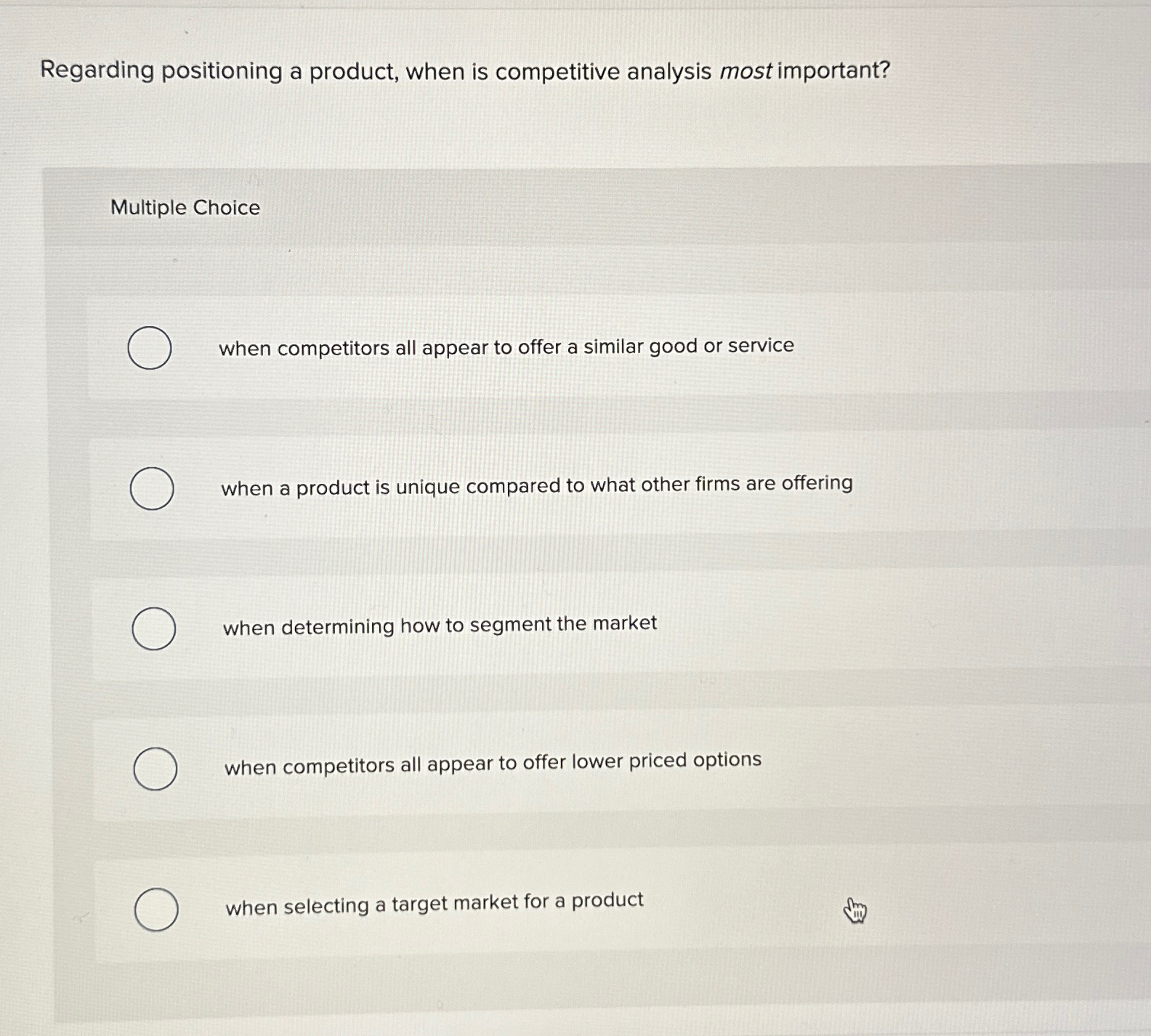 Solved Regarding positioning a product, when is competitive | Chegg.com