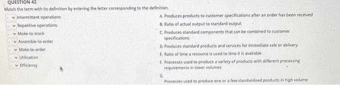 Solved QUESTION 42 Match the term with its definition by | Chegg.com