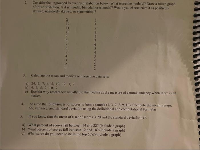 Solved 2. Consider the ungrouped frequency distribution | Chegg.com