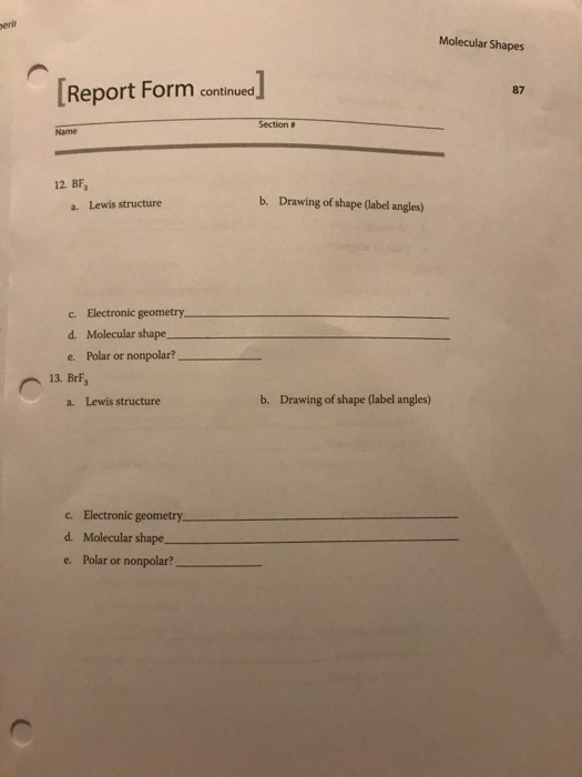 Solved ber Molecular Shapes [Report Form continued] Section | Chegg.com