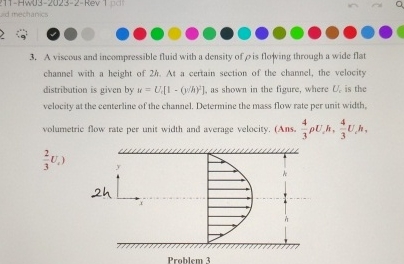 Solved A viscous and incompressible fluid with a density of | Chegg.com