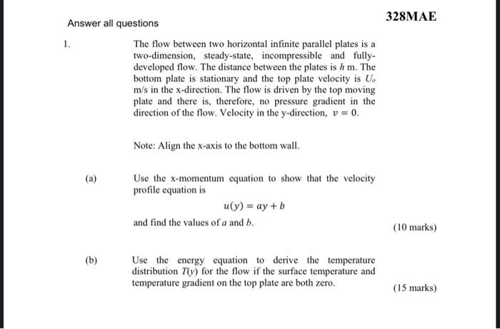 Solved The flow between two horizontal infinite parallel | Chegg.com