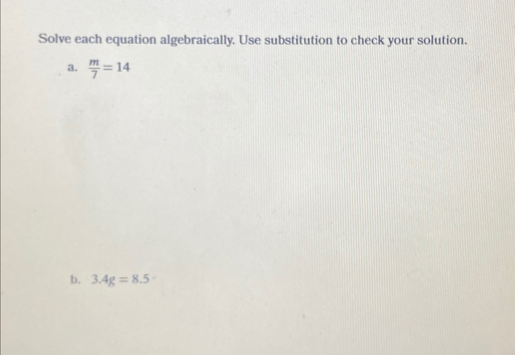 Solved Solve each equation algebraically. Use substitution | Chegg.com