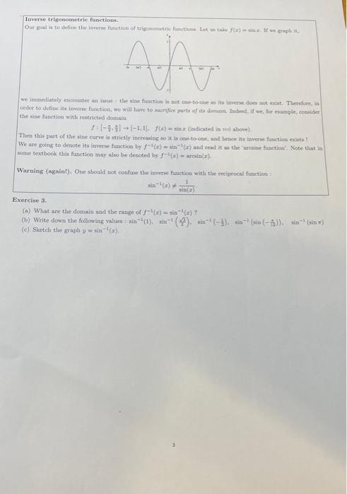 Solved Inverse trigonometric functions. Our goal is to | Chegg.com
