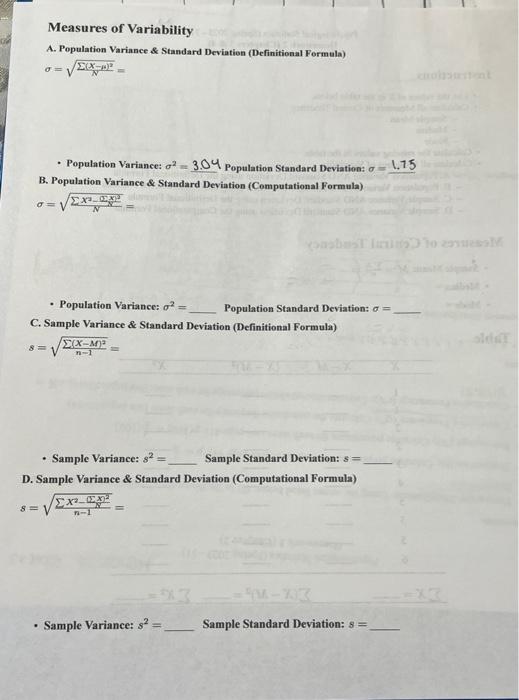 Solved Measures of Variability A. Population Variance \&k | Chegg.com
