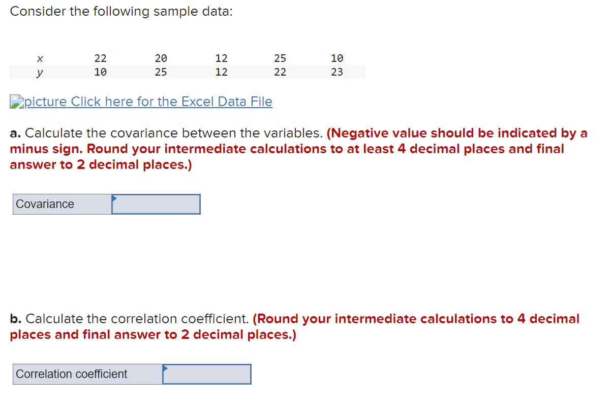 Solved Consider the following sample data:a. ﻿Calculate the | Chegg.com