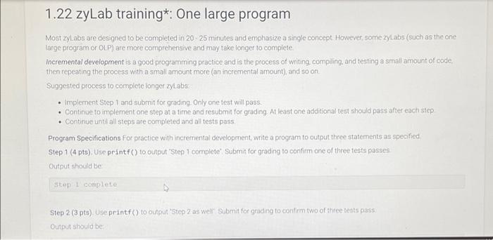 Solved 122 Zylab Training One Large Program Most Zylabs 