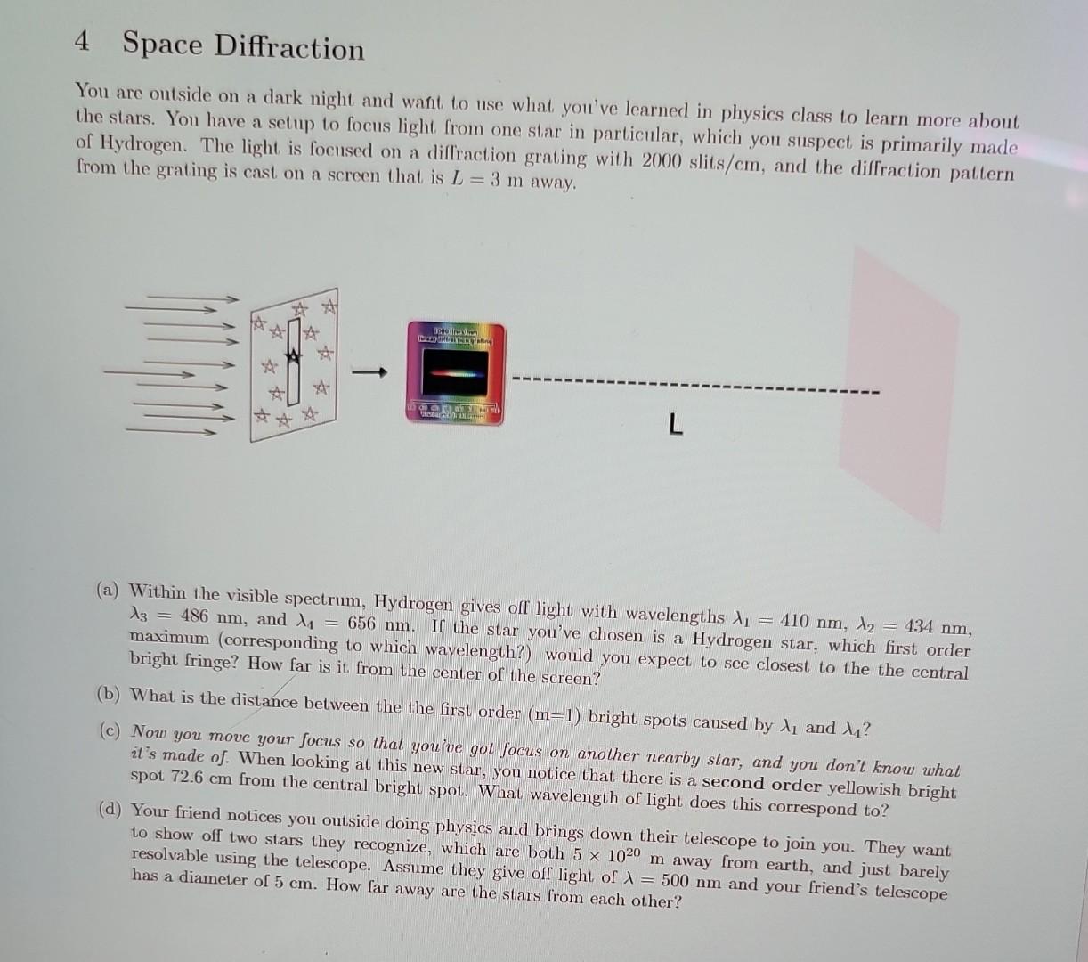 Solved 4 Space Diffraction You are outside on a dark night | Chegg.com
