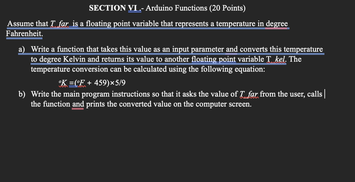 Solved SECTION VI.- ﻿Arduino Functions (20 ﻿Points)Assume | Chegg.com