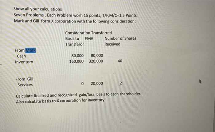Solved Show all your calculations Seven Problems . Each | Chegg.com