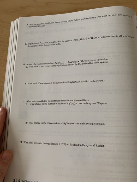 Solved Experiment 16 Prelaboratory Assignment LeChâtelier's | Chegg.com