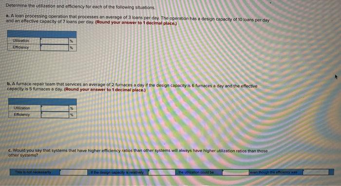 Solved Determine the utilization and efficiency for each of | Chegg.com