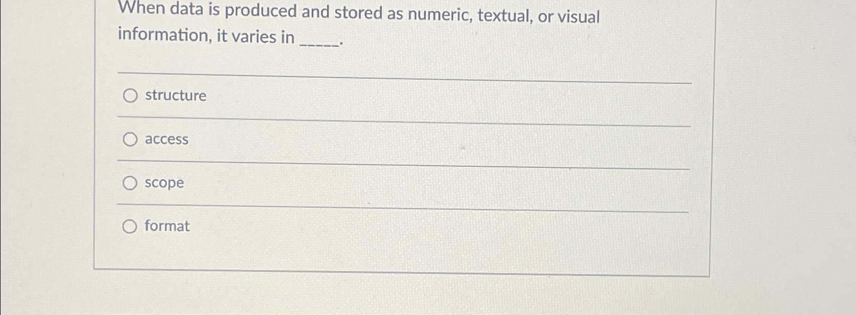 When data is produced and stored as numeric, textual, | Chegg.com