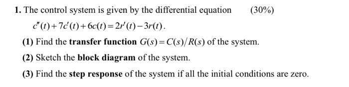 Solved 1. The control system is given by the differential | Chegg.com